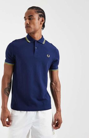 Fred Perry Polo &agrave; double liser&eacute; - Bleu marine et jaune