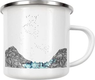 artboxONE Emaille Tasse Geo Berg blau von Mia Nissen - Emaille Becher Natur