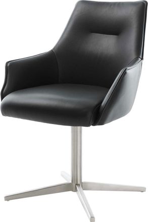 DELIFE Esszimmerstuhl Alja-Flex mit Armlehnen Fu&szlig;kreuz Edelstahl Echt-Leder Schwarz 360&deg; drehbar Taschenfederkern