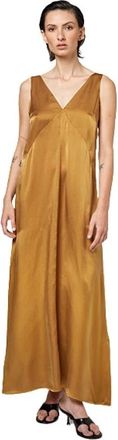 Alpha Studio Femme, Robes, Brun, Taille: 40 FR Robe Longue Maxi en Soie Satin&eacute;e