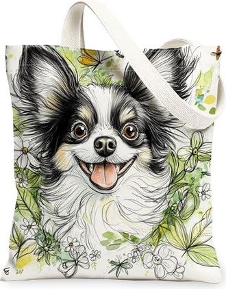 Generic Sac fourre-tout en toile motif papillon printanier 33 x 38,1 cm, motif fleurs de dessin anim&eacute;, sac &agrave; bandouli&egrave;re r&eacute;utilisable pour femme, peinture pou
