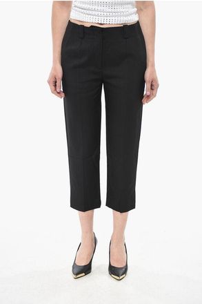 Kenzo Cropped-Fit Wool Trousers With Belt Loops size 42