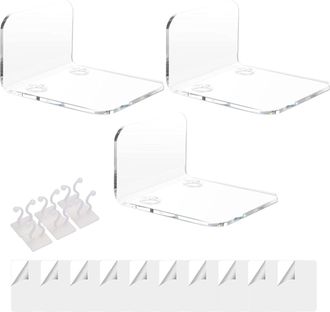 Generico Klein, schwebendes, Acryl-Wandregal ohne N&auml;gel, H&auml;ngeregal mit 10 selbstklebenden Flicken und 6 Kabelclips f&uuml;r Heimdekoration, B&uuml;ro, Caff