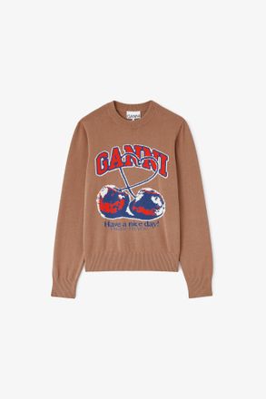 Ganni Pull en coton fin marron biologique - Taille S - Pour Femme