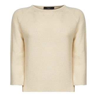 Max Mara Femme, Pulls, Beige, Taille: 42 FR Pull en Tricot de Coton Ivoire