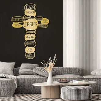 Generic Metall-Wandkunst, Wanddeko, Kreuzdeko, Kreuz, Jesuskreuz, Gro&szlig;e Kreuzdeko, Kreuzdeko, Religi&ouml;se Deko, Geschenk f&uuml;r Christen (Gold, 24 x 35 | 62 x 91