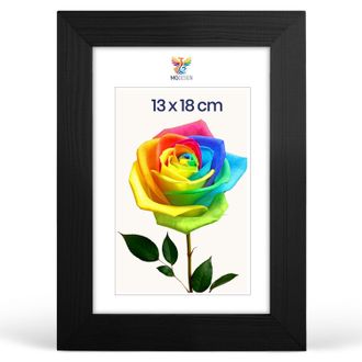 MG Design Bilderrahmen 13 x 18 cm - Fotorahmen mit Schwarz Holzrahmen (Echtholz) und bruchsicherem Acrylglas, Hoch & Quer zum Aufh&auml;ngen, zum Aufstellen