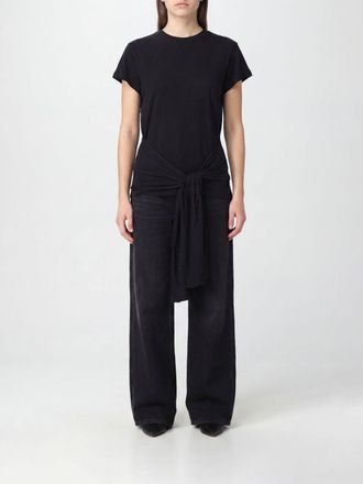 Toteme T-shirt long en coton &agrave; col rond avec ceinture &agrave; nouer