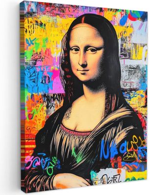 MuchoWow © Bild auf Leinwand 50x70 cm Schlafzimmer Bilder Badezimmer Wand Deko Wohnzimmer Modern Wanddeko Bilderwand Geschenk Graffiti - Neon - Mona Lisa - Kun