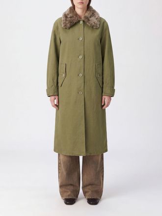 Our Legacy Trench-coat long en coton avec col en fourrure contrastant