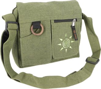 Guru Shop Boho Schultertasche, Hippie Tasche Sonne, Vintage Umh&auml;ngetasche - Sonne/Gr&uuml;n, Unisex - Erwachsene, Baumwolle, 25x25x7 cm