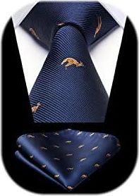 Hisdern Cravates Homme Motif Animal Bleu Marine Cravate Mariage Affaires Kangourou Originale Poche Carr&eacute; Ensemble &Eacute;l&eacute;gant pour F&ecirc;te