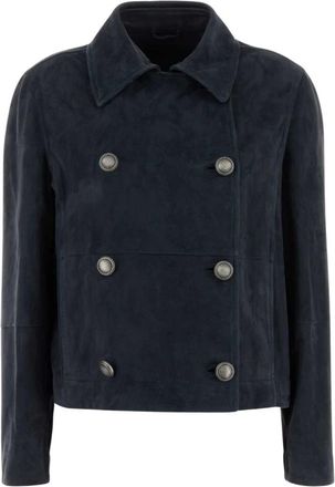 Brunello Cucinelli Femme, Vestes, Bleu, Taille: 36 FR Veste courte en daim Couture avec Monili