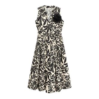 Oltre Femme, Robes, Noir, Taille: 48 FR Robe Midi &Eacute;vas&eacute;e en Popeline avec Ceinture