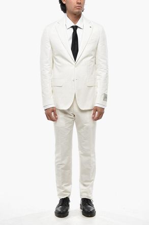 Corneliani CC COLLECTION Zweiknopf-Anzug aus Baumwolle und Leinen mit zwei Schlitzen Corneliani