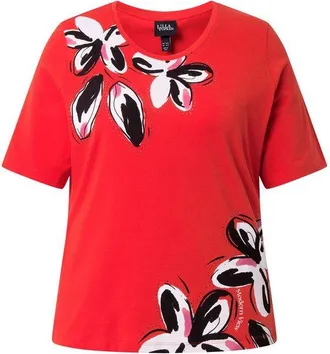 Ulla Popken T-Shirt T-Shirt Bl&uuml;ten Ziersteine Rundhals Halbarm