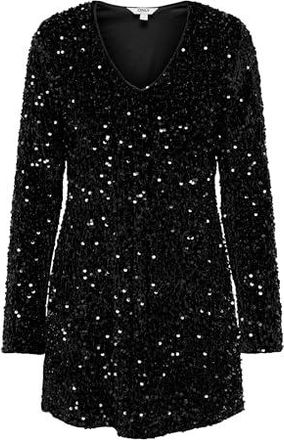 Only Onlanika Ls Sequins V-Neck Dress WVN Robe à col en V, Noir, XL Femmes