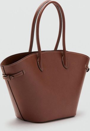 Mango Sac cabas anse double marron moyen - Femme - Taille unique - MANGO