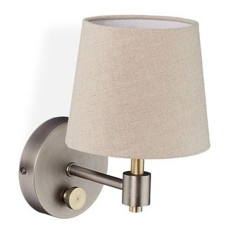 Relaxdays Wandlampe Vintage, dimmbar, Wandstrahler mit Schalter, Stoffschirm, E14, HxBxT: 23 x 15 x 21 cm, beige/silber