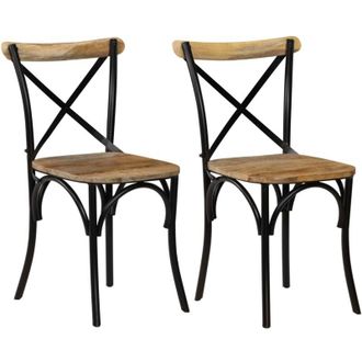 vidaXL Chaises &agrave; dossier crois&eacute; lot de 2 noir bois de manguier solide vidaXL