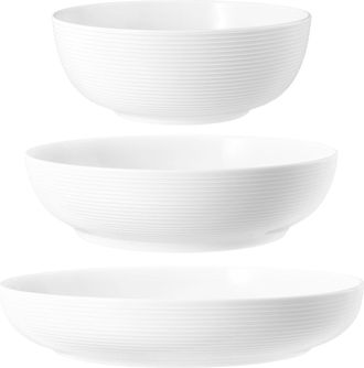 SELTMANN WEIDEN Beat Foodbowl Set 3-teilig, Servierschalen-Set mit Rillenrelief, 20 | 25 | 28 cm, Porzellan, Weiß
