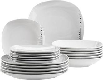 Mäser Mäser Fadilla, Tellerset für 4 Personen mit reduziertem Punkt-Design, 18-tlg. Geschirr Set mit flachen Tellern, tiefen Tellern und Desserttellern, Por