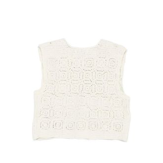 Maison Labiche Embroidered Crochet Knit Tank Top - Beige