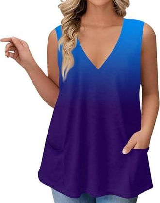 Generic Debardeur Femme Chic et &eacute;l&eacute;gant Gradient Chemisier sans Manche Imprim&eacute; D&eacute;bardeur Crop Top Ete Haut Chic et Elegant Fluide Ample Caraco Vetement Femme 