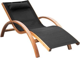 OUTSUNNY Transat chaise longue design style tropical bois massif naturel coloris beige noir