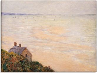 Artland Wanddeko Leinwand Bilder Wandbild 80x60 cm Landschaften Horizont Meer Strand Die Hütte in Trouville bei Ebbe 1881 Impressionismus Claude Monet T6UE