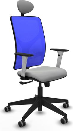 Piqueras y Crespo Schreibtischstuhl mit Gummir&auml;dern, mit wei&szlig;en und schwarzen Armlehnen, h&ouml;henverstellbare Lendenwirbelst&uuml;tze und festes Kopfteil, Blau/Hellgrau