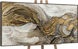 Yohji Yamamoto Art Luxus XXL Abstrakt Acryl Gemälde auf Leinwand Unendlichkeit handgemalt Wandbilder Wohnzimmer modern Wohndekor Design Bild Gold echte Kuns 140x70 c