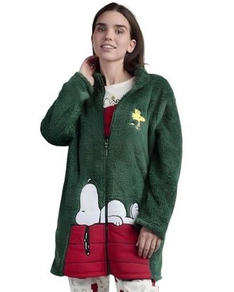 Peanuts Peignoir &agrave; manches longues chaud classique pour femme, vert, XL