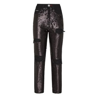 Philipp Plein Femme, Jeans, Noir, Taille: W26 Pantalon Boyfriend Orn&eacute; de Sequins