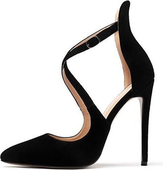 elashe Talons Aiguilles À Bretelles Croisées pour Femmes, Sandales Sexy À Bout Pointu 12cm avec Bride À La Cheville pour Mariage, Fête SuedeNoirEU38