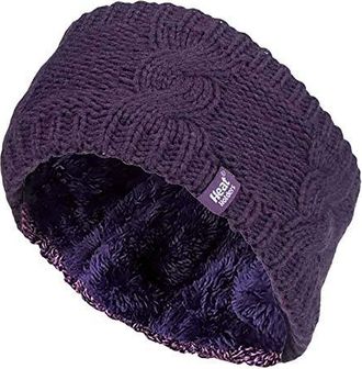 Heat Holders Femme Tricot Large Polaire Chaud Hiver Cache Oreilles Bandeau (Headband) (One Size, Purple)
