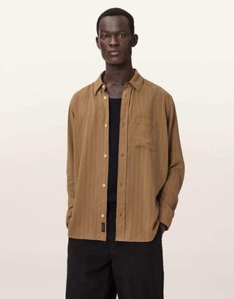 AllSaints Carlyle - Chemise manches longues en imitation peau de mouton - Marron