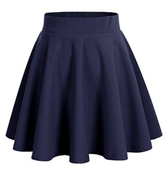 Dresstells Mini-jupe trap&egrave;ze pliss&eacute;e pour femme, forme &eacute;vas&eacute;e, style basique, polyvalente et extensible, bleu marine, Taille XL