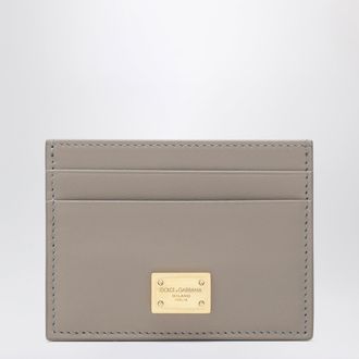 Dolce & Gabbana Kartenetui aus taupefarbenem Leder mit Logo-Plakette