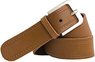 shenky Ceinture en cuir - viss&eacute;e/avec boucle en acier inoxydable - &agrave; motif - largeur 4 cm - motif sur les bords - cognac - Tour de taille : 85 cm
