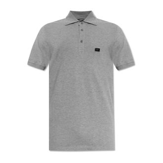 Dolce & Gabbana Baumwollpolo mit Applikation - - Tops - Herren - Grau - S