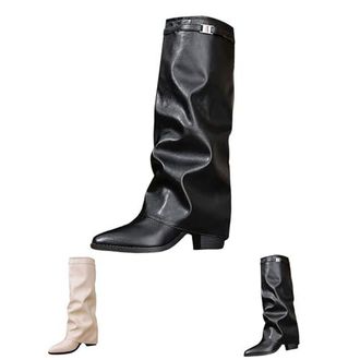 Generic Bottes pour femmes avec talon pointu - Bottes hautes &eacute;l&eacute;gantes en cuir pour femmes - Bottes pliables Fold Over - Bottes &agrave; genou requin - Bottes &agrave; tige