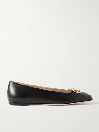 Valentino Garavani Vlogo Embellished Leather Ballet Flats - Black