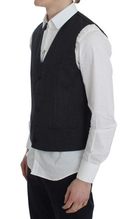 Dolce & Gabbana Mens Gray Striped Formal Vest Wool Clothing
