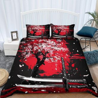 Generic Bettbezug Bedruckt Bettw&auml;sche-Set 135 &times; 200 cm, Drucken Bettbezug Sakura-Schwert Im Japanischen Stil Bettw&auml;sche-Set auf Weiches Mikrofaser-Baumwolle 1