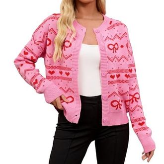 Generic 2026 Cardigan tricot&eacute; avec motif coeur pour la Saint-Valentin, lautomne et lhiver, confortable et doux, &agrave; manches longues, v&ecirc;tement dext&eacute;rieur d&eacute;contr