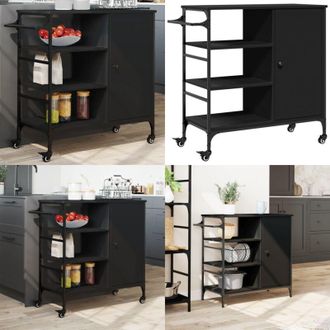 vidaXL K&uuml;chenwagen Schwarz 87,5x38,5x84,5 cm Holzwerkstoff - Holzwerkstoff - Stauraum