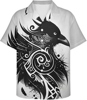 Keephen Viking Chemise Hawaiienne Femmes Hommes Viking Tatouage Impression 3D Chemise &agrave; Boutons Casual &Eacute;t&eacute; Chemisier Col &agrave; Revers Chemises
