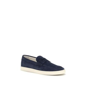 Brunello Cucinelli Mens Blue Calf Leather Bos Taurus Slip-On Loafers