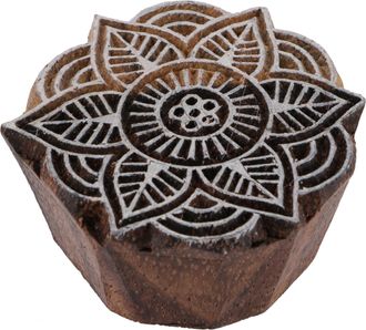 Guru Shop Indischer Textilstempel, Holz Stoffdruckstempel, Blaudruck Stempel, Druck Modell - 5x5 cm Blume 7